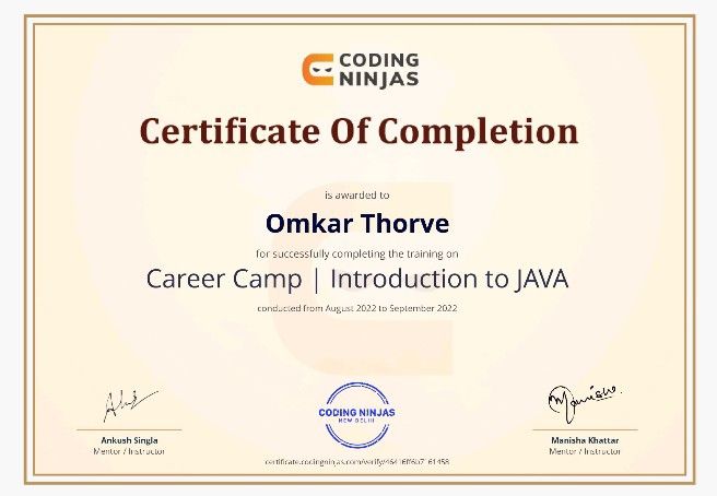 Omkar Thorve on LinkedIn: #java #coding #codingninjas Omkar Thorve on LinkedIn: #java #coding #codingninjas