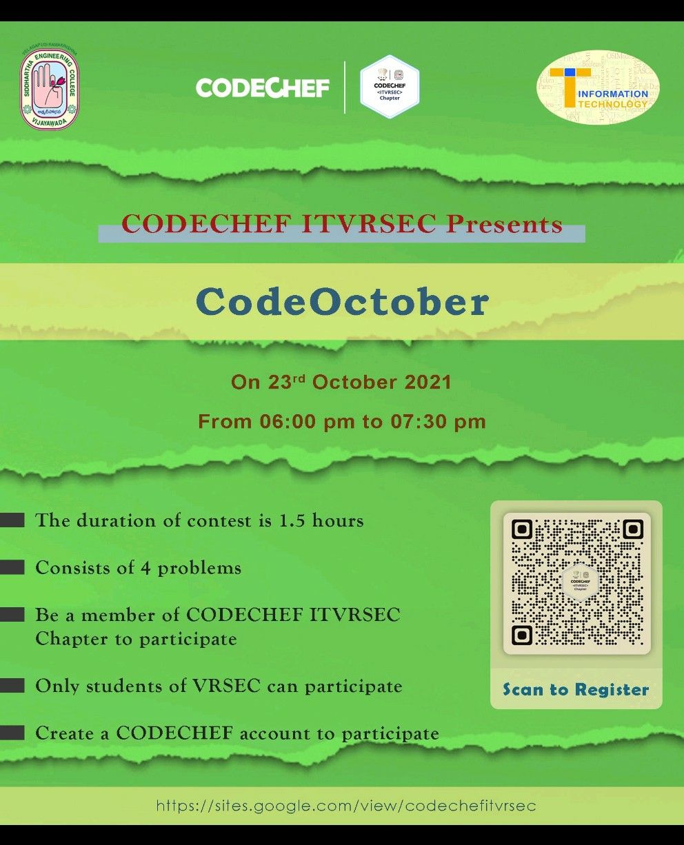 Codechef IT VRSEC on LinkedIn: #codeoctober #codechef #codechefchapters ... Codechef IT VRSEC on LinkedIn: #codeoctober #codechef #codechefchapters ...
