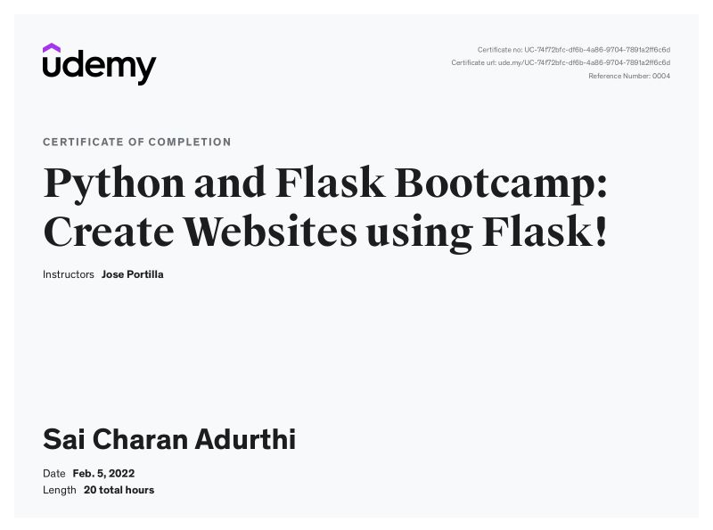 #flask #python #udemy #webdevelopment #backend | Sai Charan Adurthi #flask #python #udemy #webdevelopment #backend | Sai Charan Adurthi