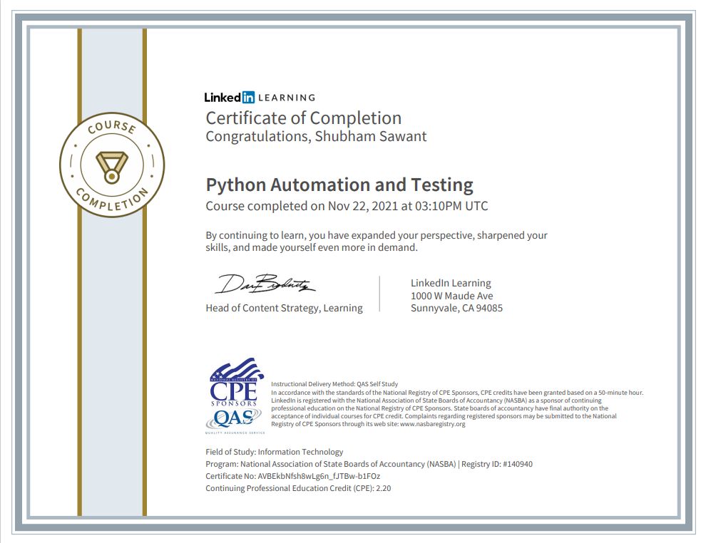 Shubham Sawant on LinkedIn: #python #automationtesting # ... Shubham Sawant on LinkedIn: #python #automationtesting # ...