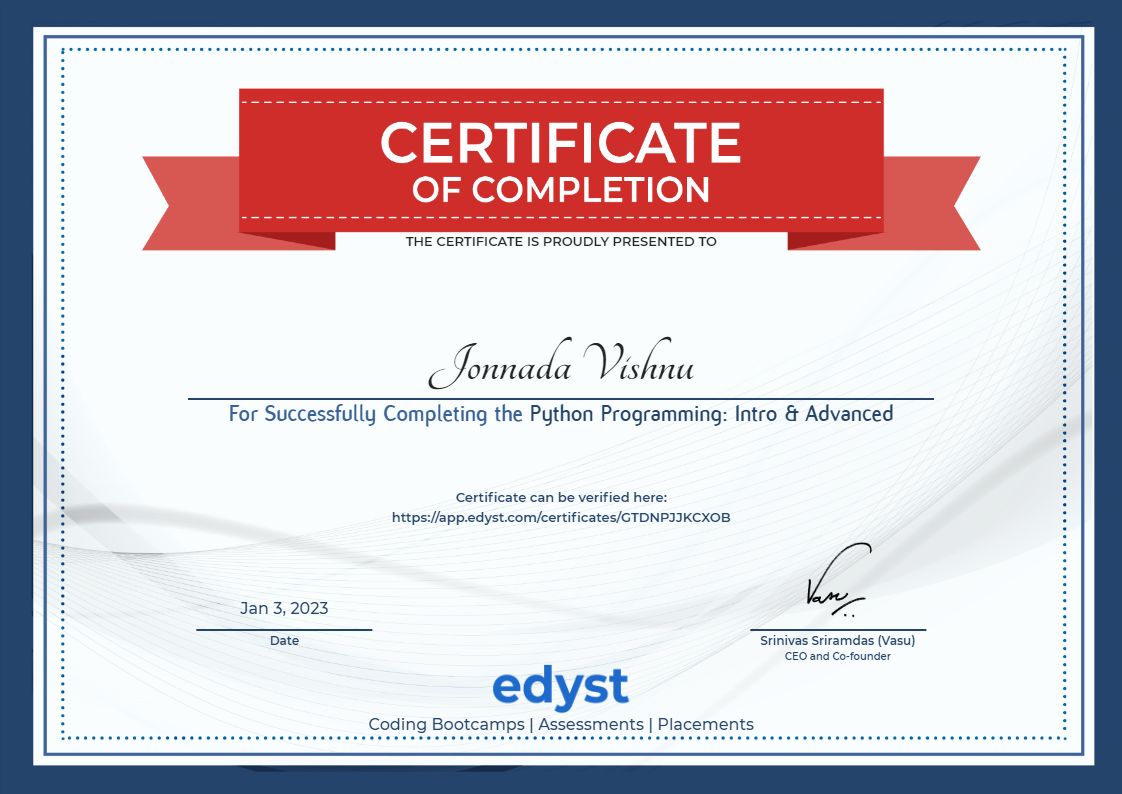 Jonnada Vishnu on LinkedIn: #python #edyst #programming Jonnada Vishnu on LinkedIn: #python #edyst #programming