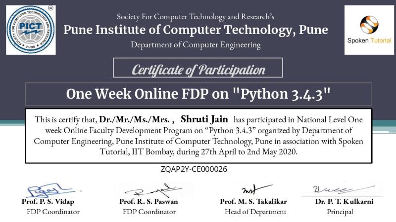 Shruti Jain on LinkedIn: #pythoncertification #fdpcompleted # ... Shruti Jain on LinkedIn: #pythoncertification #fdpcompleted # ...