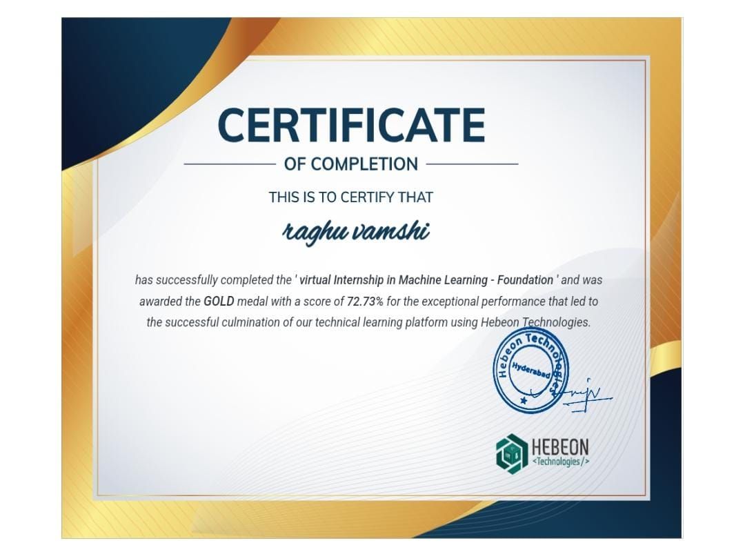 Hebeon Technologies Pvt Ltd Award........... | ENNAM RAGHU VAMSHI Hebeon Technologies Pvt Ltd Award........... | ENNAM RAGHU VAMSHI
