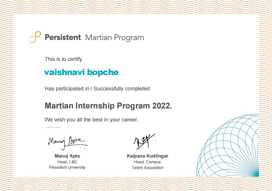 Vaishnavi Bopche on LinkedIn: #persistent #internship #python # ... Vaishnavi Bopche on LinkedIn: #persistent #internship #python # ...