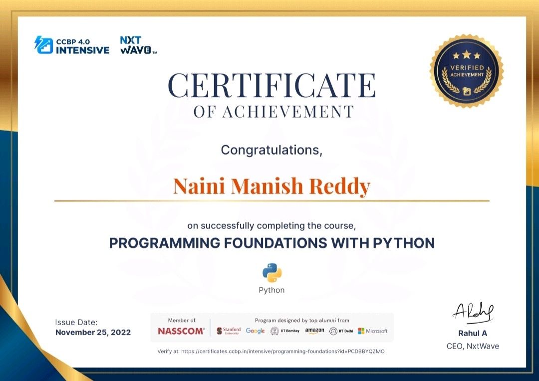 Manish Reddy Naini on LinkedIn: #python #nxtwave Manish Reddy Naini on LinkedIn: #python #nxtwave