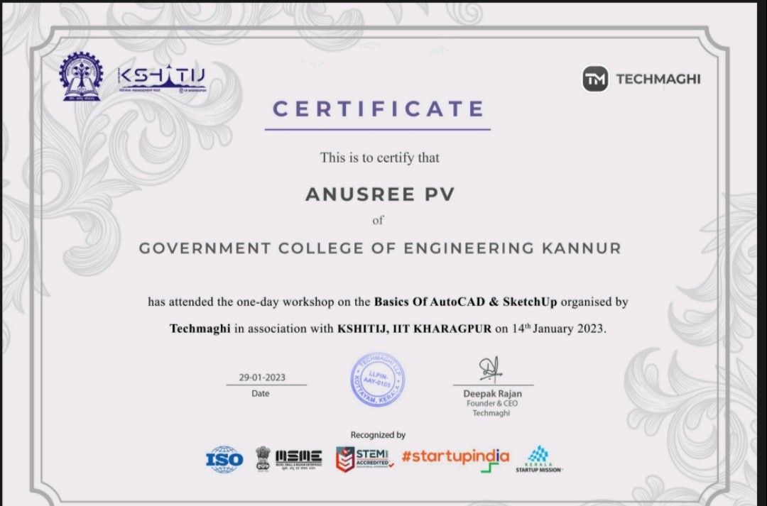 Anusree PV on LinkedIn: Successfully completed workshop on AutoCad ... Anusree PV on LinkedIn: Successfully completed workshop on AutoCad ...