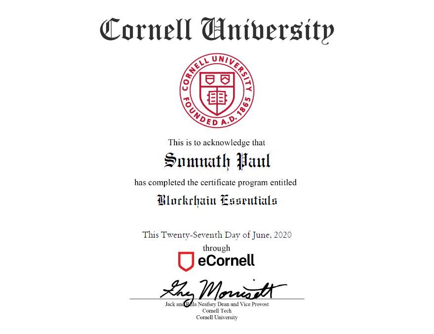 Somnath Paul on LinkedIn: #ecornell #blockchaintechnology Somnath Paul on LinkedIn: #ecornell #blockchaintechnology