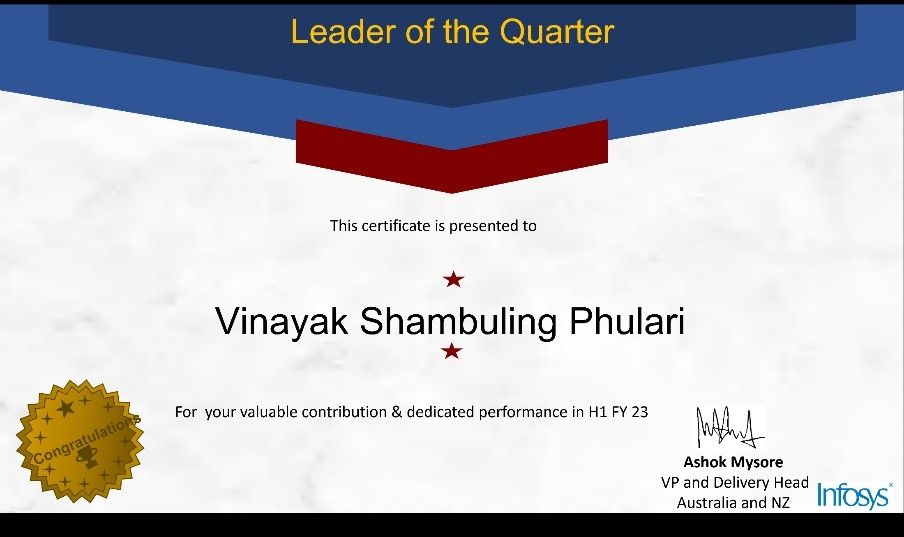 Vinayak Phulari on LinkedIn: #leaderofthequarter #fy2023 #infosys | 20 ... Vinayak Phulari on LinkedIn: #leaderofthequarter #fy2023 #infosys | 20 ...