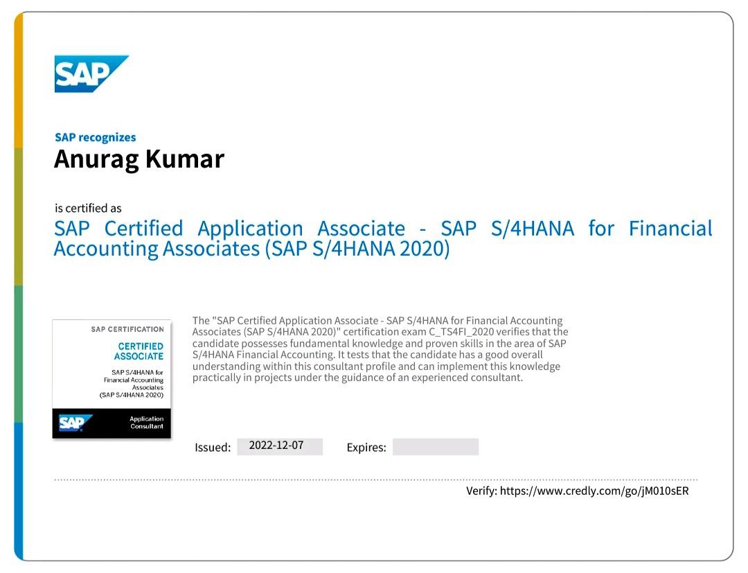 Anurag Kumar on LinkedIn: SAP S4 Hana Certified Thank you Cognizant and ... Anurag Kumar on LinkedIn: SAP S4 Hana Certified Thank you Cognizant and ...