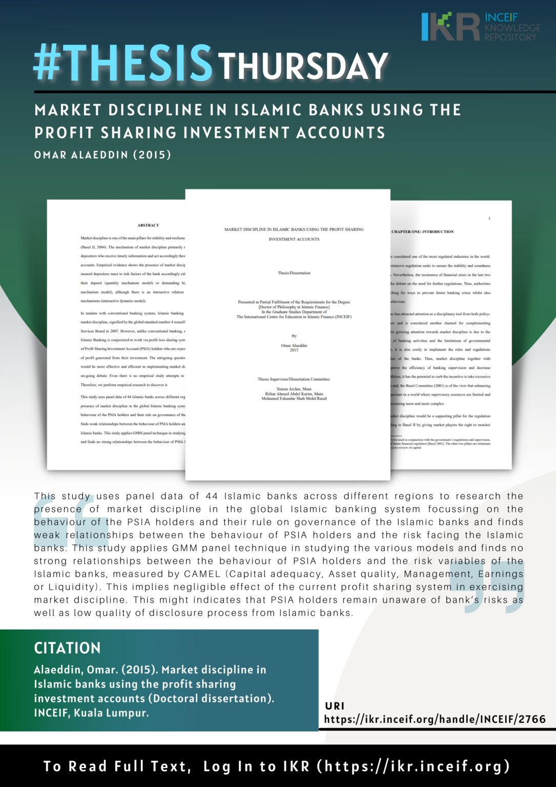 My PhD thesis on examining the market discipline in Islamic banks, on ... My PhD thesis on examining the market discipline in Islamic banks, on ...