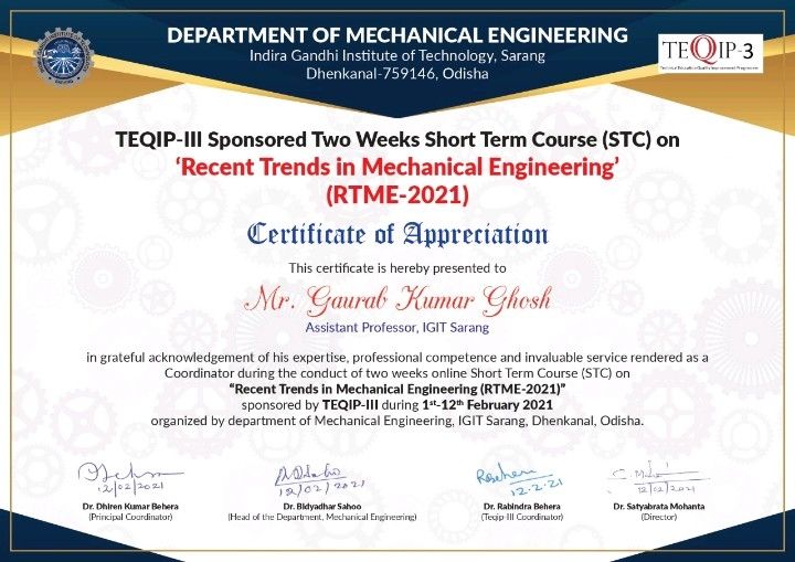 Certificate of appreciation for successfully coordinating RTME-2021 ... Certificate of appreciation for successfully coordinating RTME-2021 ...