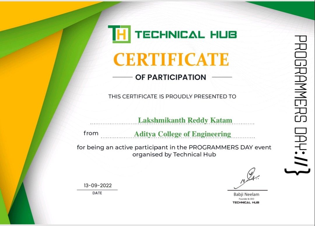 Katam Lakshmikanth Reddy on LinkedIn: Achievement for participation for ... Katam Lakshmikanth Reddy on LinkedIn: Achievement for participation for ...