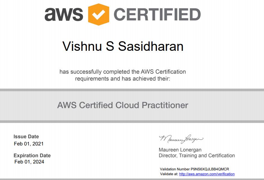 Vishnu S Sasidharan on LinkedIn: Successfully completed my AWS ... Vishnu S Sasidharan on LinkedIn: Successfully completed my AWS ...