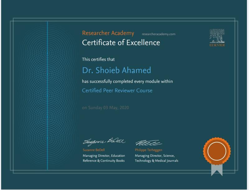Elsevier CERTIFIED PEER REVIEWER COURSE | Dr. Shoiab Ahamed Elsevier CERTIFIED PEER REVIEWER COURSE | Dr. Shoiab Ahamed