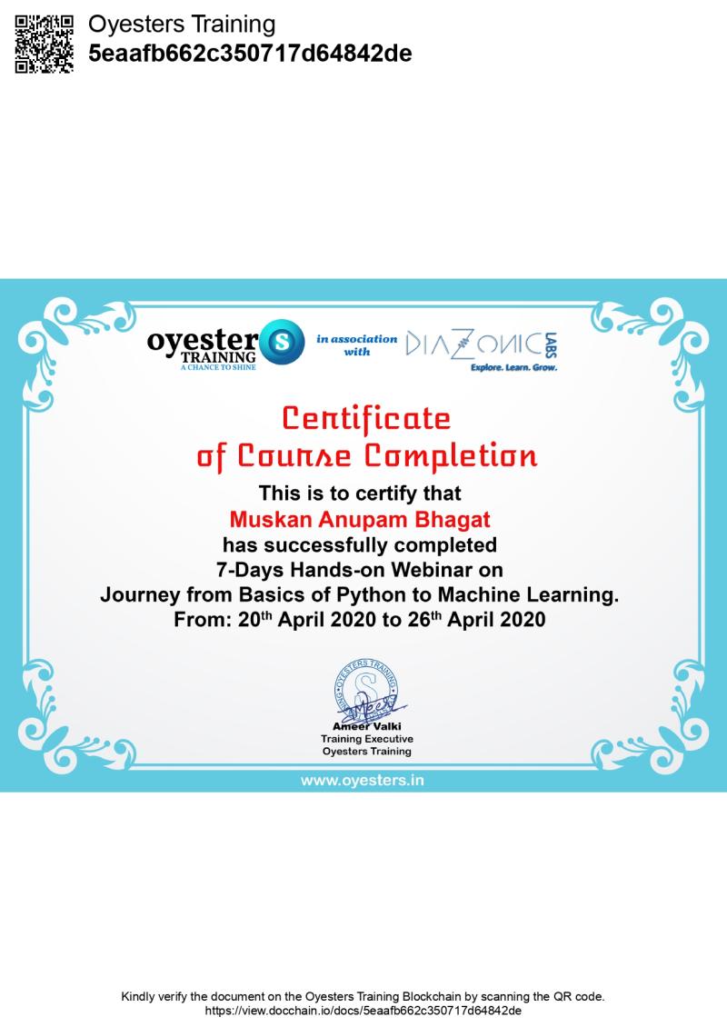 Muskan Bhagat on LinkedIn: Journey from basics of Python to Machine ... Muskan Bhagat on LinkedIn: Journey from basics of Python to Machine ...
