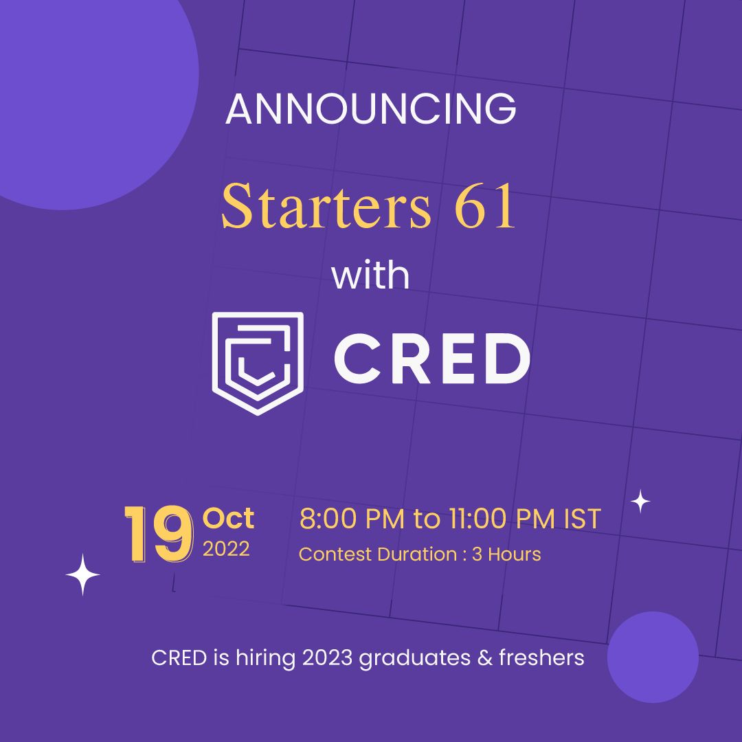 CodeChef on LinkedIn: #codechef #cred #hiringalert #jobsearch CodeChef on LinkedIn: #codechef #cred #hiringalert #jobsearch