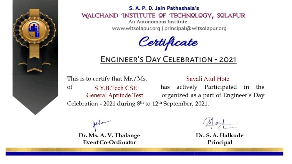 Sayali Hote on LinkedIn: General Aptitude Test participation ... Sayali Hote on LinkedIn: General Aptitude Test participation ...