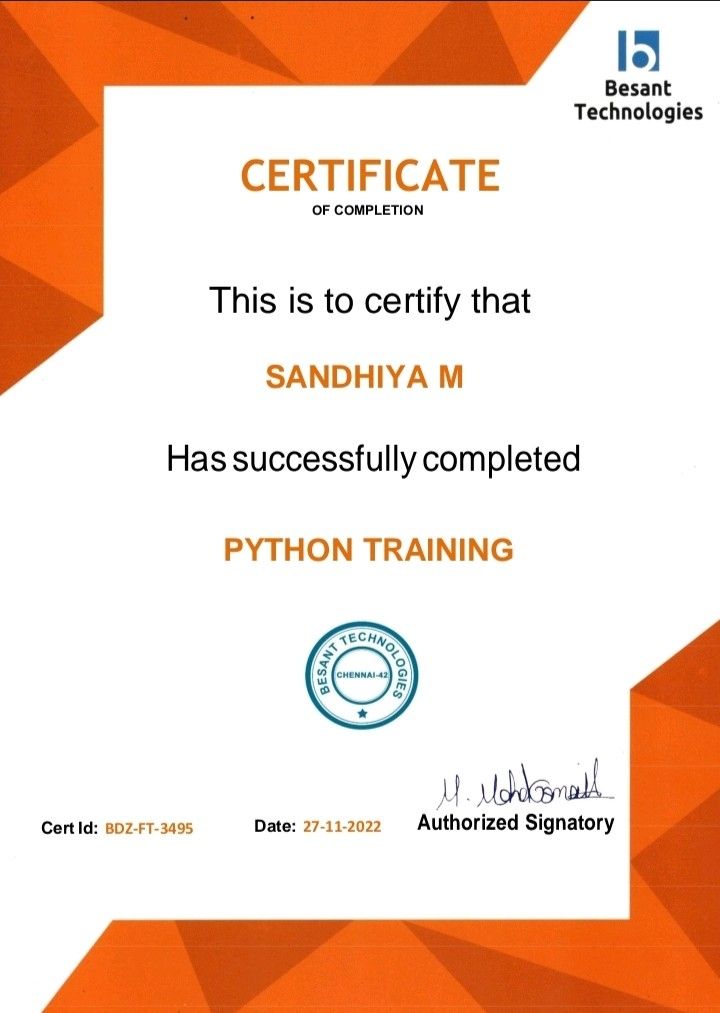 Sandhiya Murali on LinkedIn: Successfully completed my Python ... Sandhiya Murali on LinkedIn: Successfully completed my Python ...