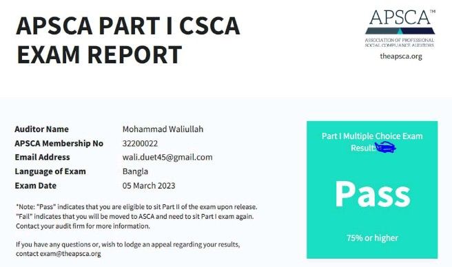 Muhammad Waliullah (Wali) on LinkedIn: Alhamdulillah....APSCA Part-1 ... Muhammad Waliullah (Wali) on LinkedIn: Alhamdulillah....APSCA Part-1 ...