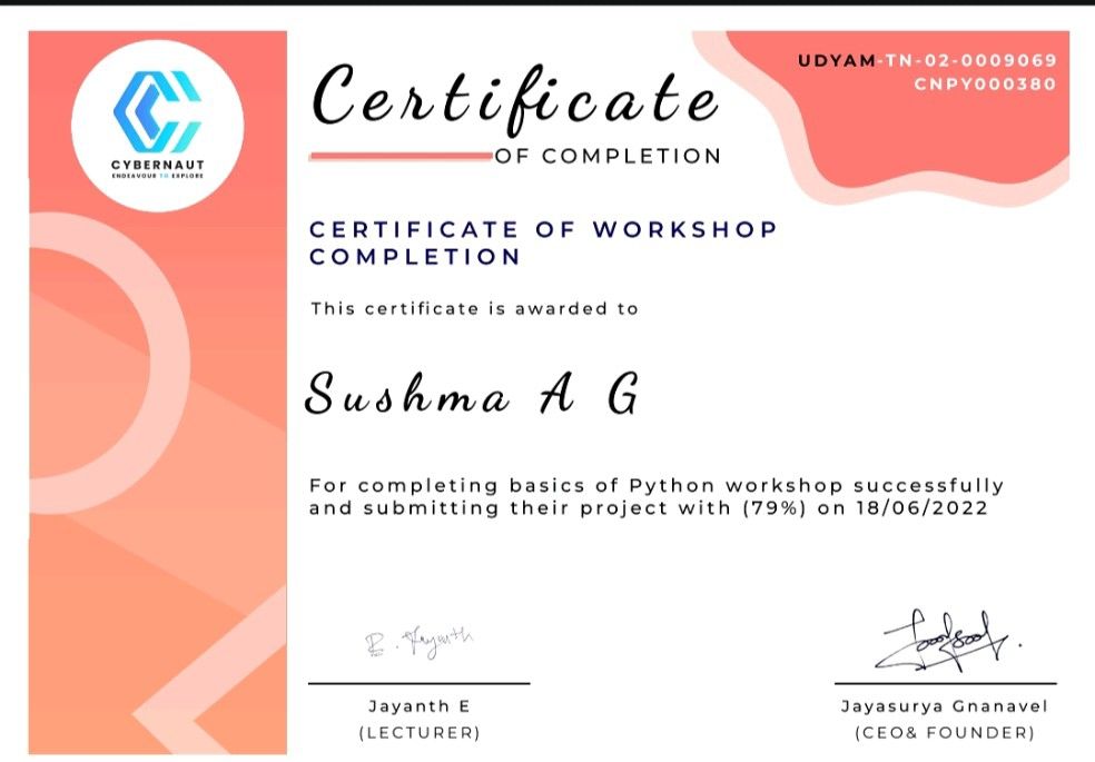 #programming #pythonlearning #cybernaut #learning | SUSHMA A G #programming #pythonlearning #cybernaut #learning | SUSHMA A G
