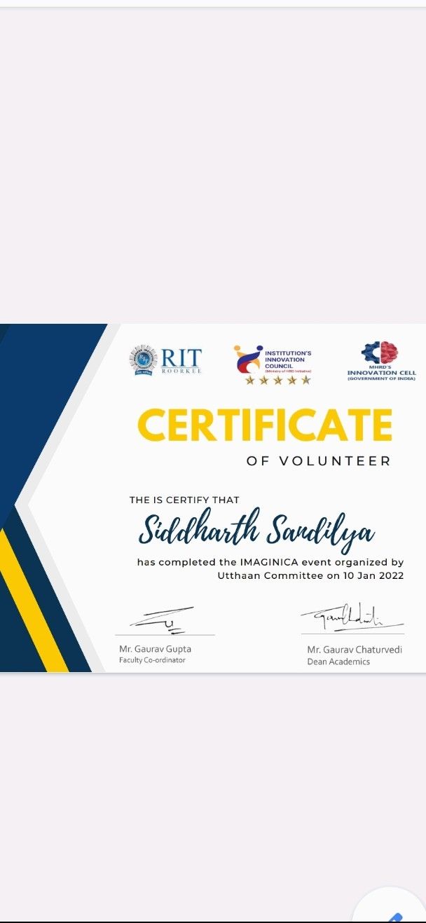 Siddharth Sandilya on LinkedIn: certificate of imaginica given by rit ... Siddharth Sandilya on LinkedIn: certificate of imaginica given by rit ...