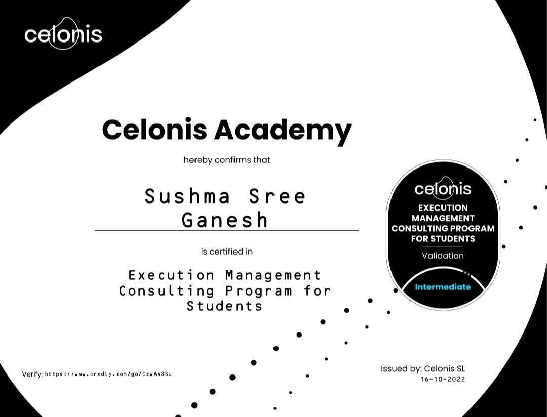 Sushma Sree Ganesh on LinkedIn: #celonisacademy Sushma Sree Ganesh on LinkedIn: #celonisacademy