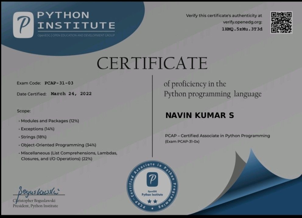 Navin Kumar Selvam on LinkedIn: #pcap #pythonprogramming #virtusa # ... Navin Kumar Selvam on LinkedIn: #pcap #pythonprogramming #virtusa # ...