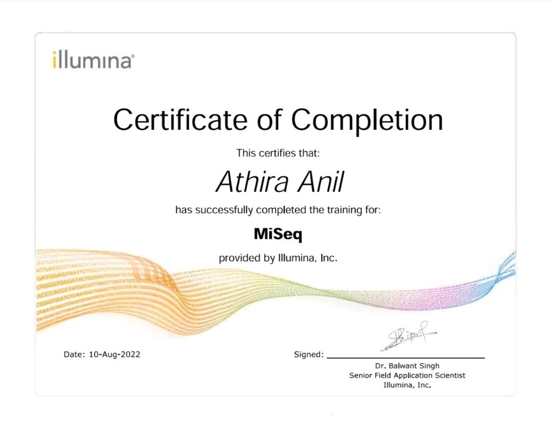 Dr Athira Anil on LinkedIn: Successfully completed training on Miseq ... Dr Athira Anil on LinkedIn: Successfully completed training on Miseq ...