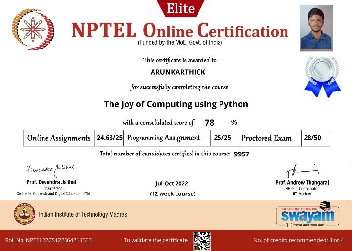 #nptel #python #joyofcomputing #swayam | ARUN KARTHICK #nptel #python #joyofcomputing #swayam | ARUN KARTHICK