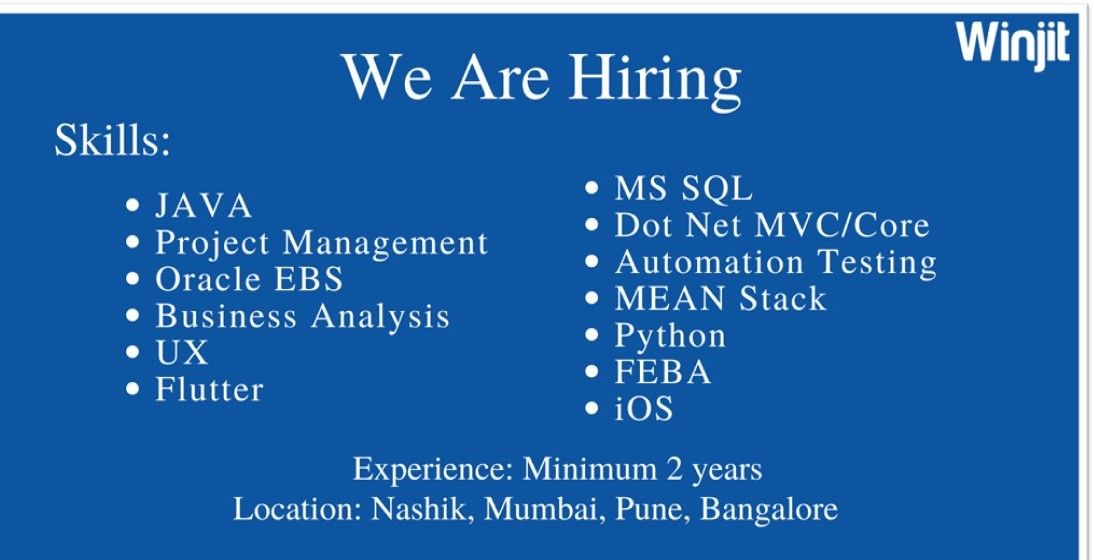 Hello Connections, Winjit Technologies is hiring for multiple roles ... Hello Connections, Winjit Technologies is hiring for multiple roles ...