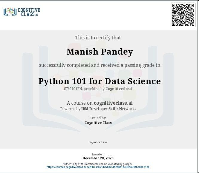 Manish Pandey on LinkedIn: Completed python 101 for data science Manish Pandey on LinkedIn: Completed python 101 for data science
