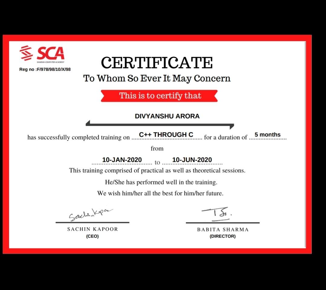 Divyanshu Arora su LinkedIn: #anotherCertificate #C& #cpp SCA BHOPAL Divyanshu Arora su LinkedIn: #anotherCertificate #C& #cpp SCA BHOPAL