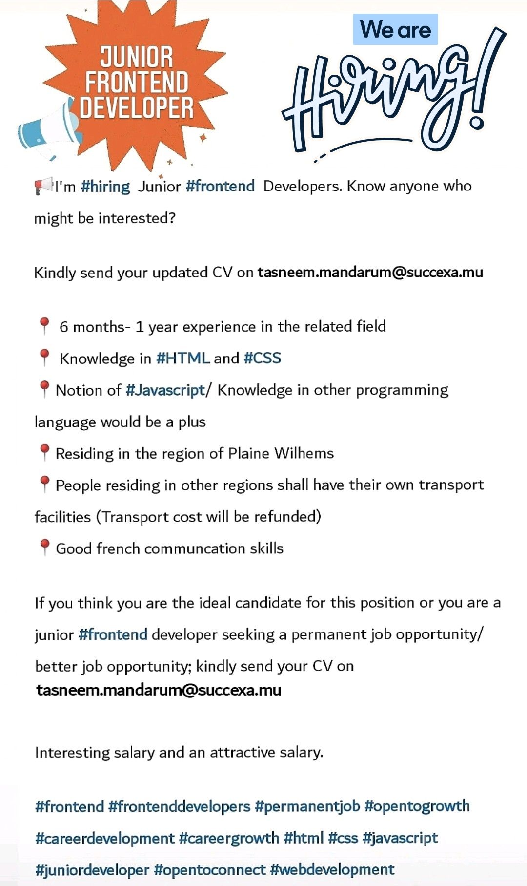 Tasneem Mandarum on LinkedIn: #recruitment #html #css #regional # ... Tasneem Mandarum on LinkedIn: #recruitment #html #css #regional # ...