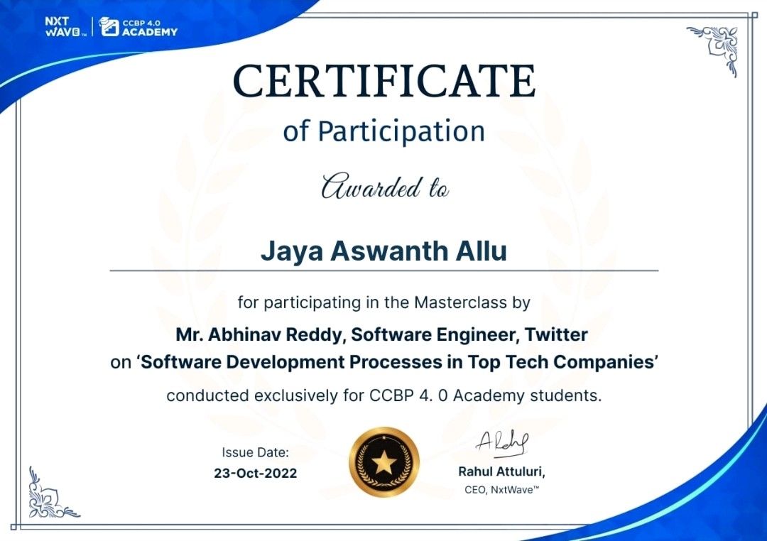 Aswanth Allu on LinkedIn: #certificateofparticipation #tech # ... Aswanth Allu on LinkedIn: #certificateofparticipation #tech # ...
