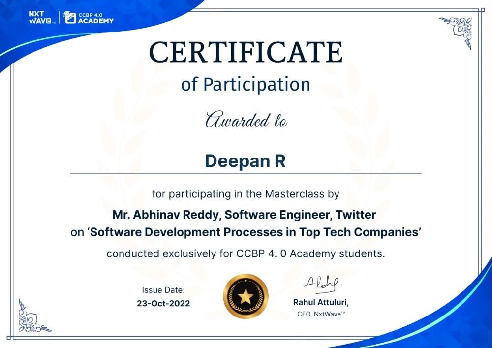 DEEPAN R on LinkedIn: #nxtwave #ccbp DEEPAN R on LinkedIn: #nxtwave #ccbp