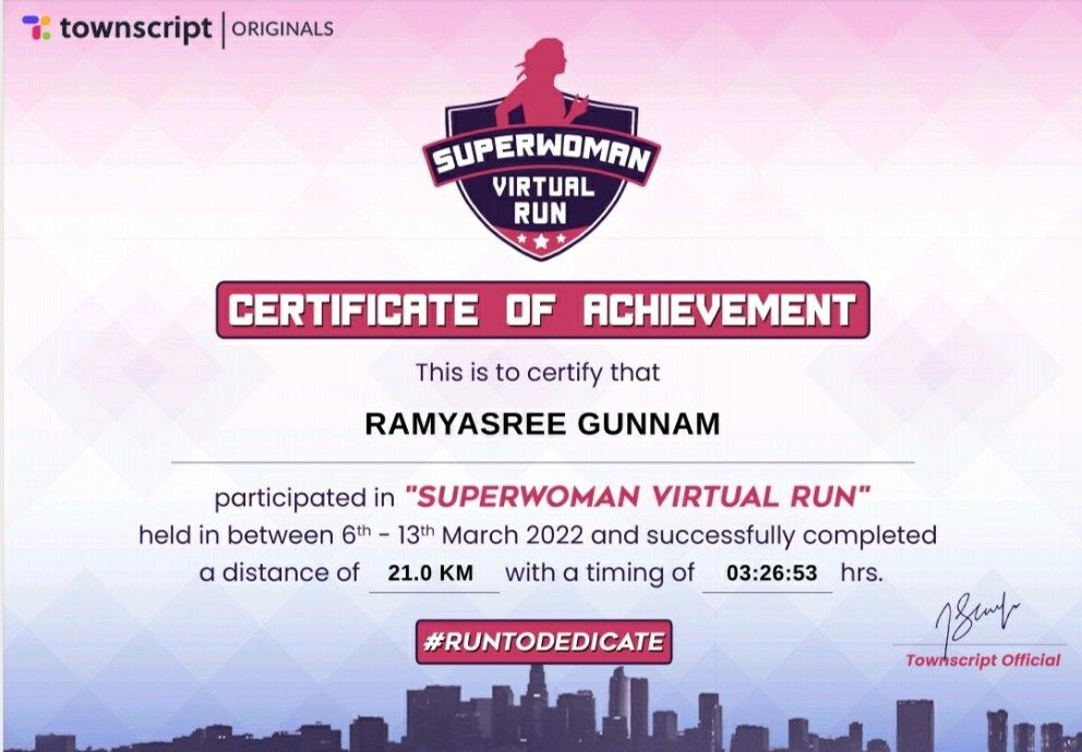 Gunnam Ramyasree on LinkedIn: #townscript #superwoman_2022 #runtodedicate Gunnam Ramyasree on LinkedIn: #townscript #superwoman_2022 #runtodedicate