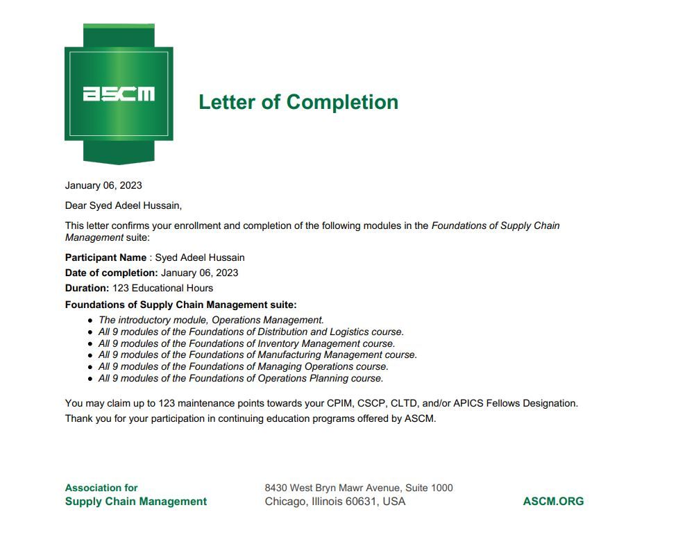 Syed Adeel Hussain, CSCP, CLTD, PMP® on LinkedIn: #ascm # ... Syed Adeel Hussain, CSCP, CLTD, PMP® on LinkedIn: #ascm # ...