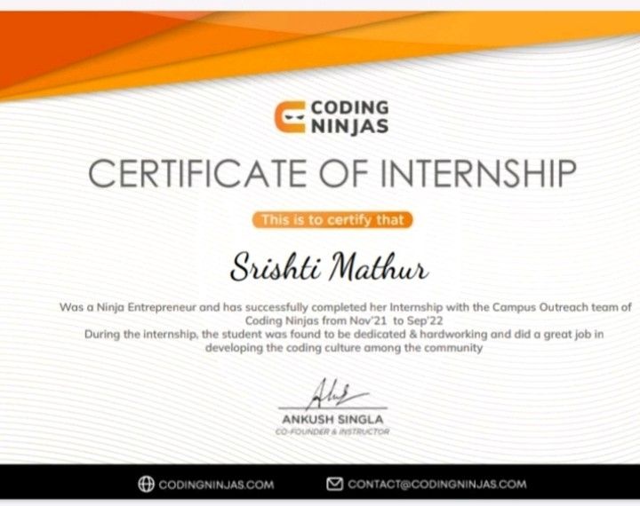 Srishti Mathur on LinkedIn: #codingninjas #internship #team # ... Srishti Mathur on LinkedIn: #codingninjas #internship #team # ...