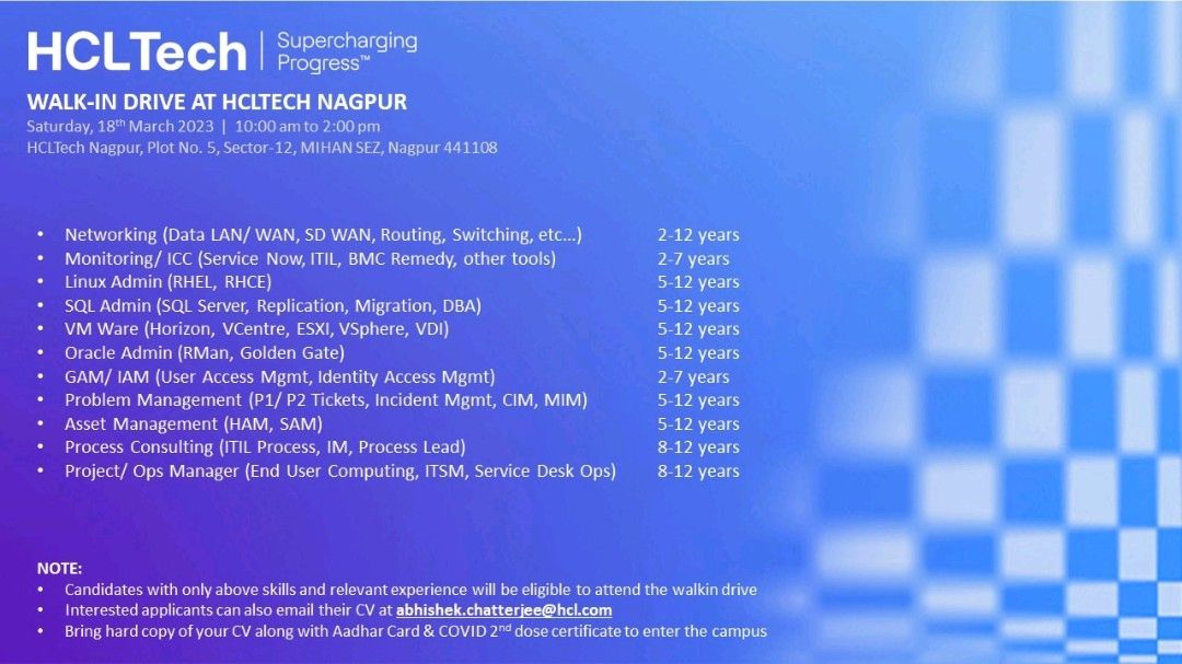 Abhishek Chatterjee on LinkedIn: #hcltech #hcl #nagpur #jobs #vacancy # ... Abhishek Chatterjee on LinkedIn: #hcltech #hcl #nagpur #jobs #vacancy # ...