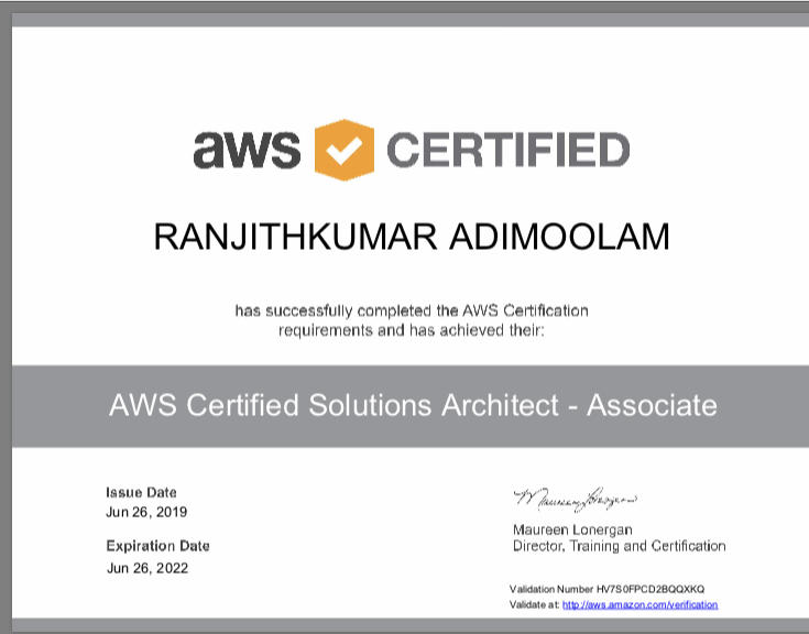 Ranjith Kumar Adimoolam on LinkedIn: Proud to be AWS SAA Certified ... Ranjith Kumar Adimoolam on LinkedIn: Proud to be AWS SAA Certified ...