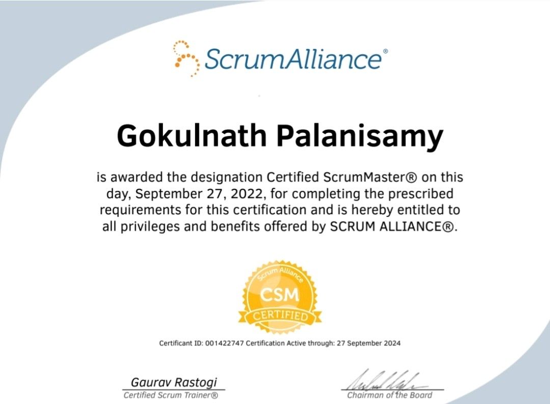 Gokul nath on LinkedIn: #csmcertification Gokul nath on LinkedIn: #csmcertification