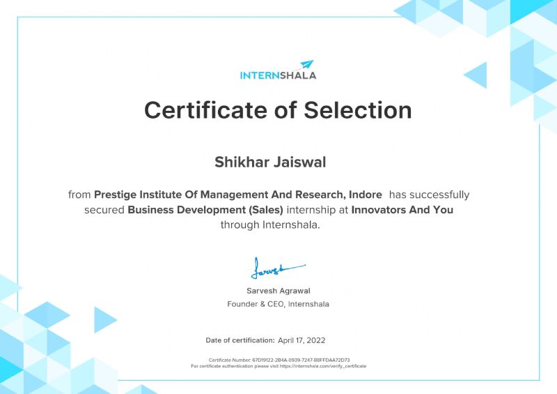 Shikhar Jaiswal on LinkedIn: #internship Shikhar Jaiswal on LinkedIn: #internship