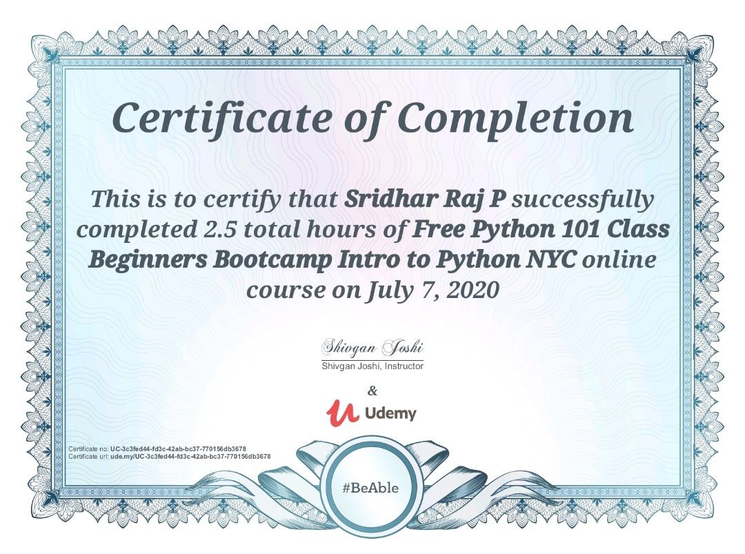 Sridhar Raj P on LinkedIn: Python Course Completed Thanks to Udemy ... Sridhar Raj P on LinkedIn: Python Course Completed Thanks to Udemy ...