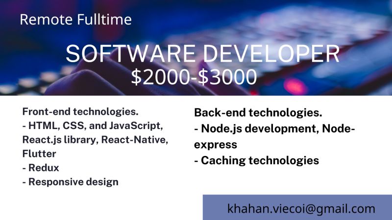 Kha Han on LinkedIn: #softwaredeveloper #react #remote #flutter #nodejs Kha Han on LinkedIn: #softwaredeveloper #react #remote #flutter #nodejs