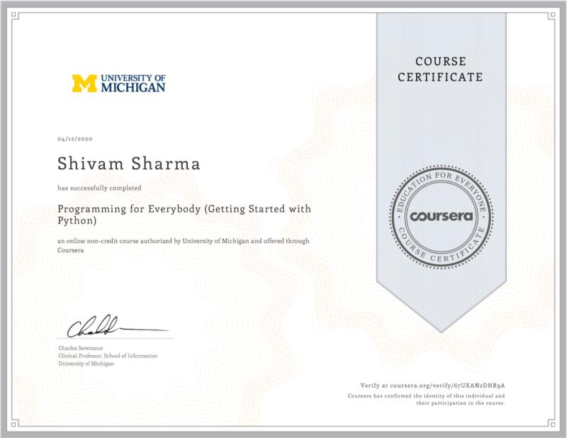 shivam sharma on LinkedIn: #computerscience #coursera #python # ... shivam sharma on LinkedIn: #computerscience #coursera #python # ...