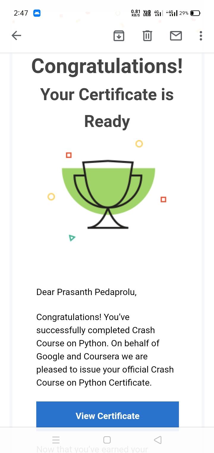 Prasanth Pedaprolu on LinkedIn: #coursera #pythonprogramming #google Prasanth Pedaprolu on LinkedIn: #coursera #pythonprogramming #google