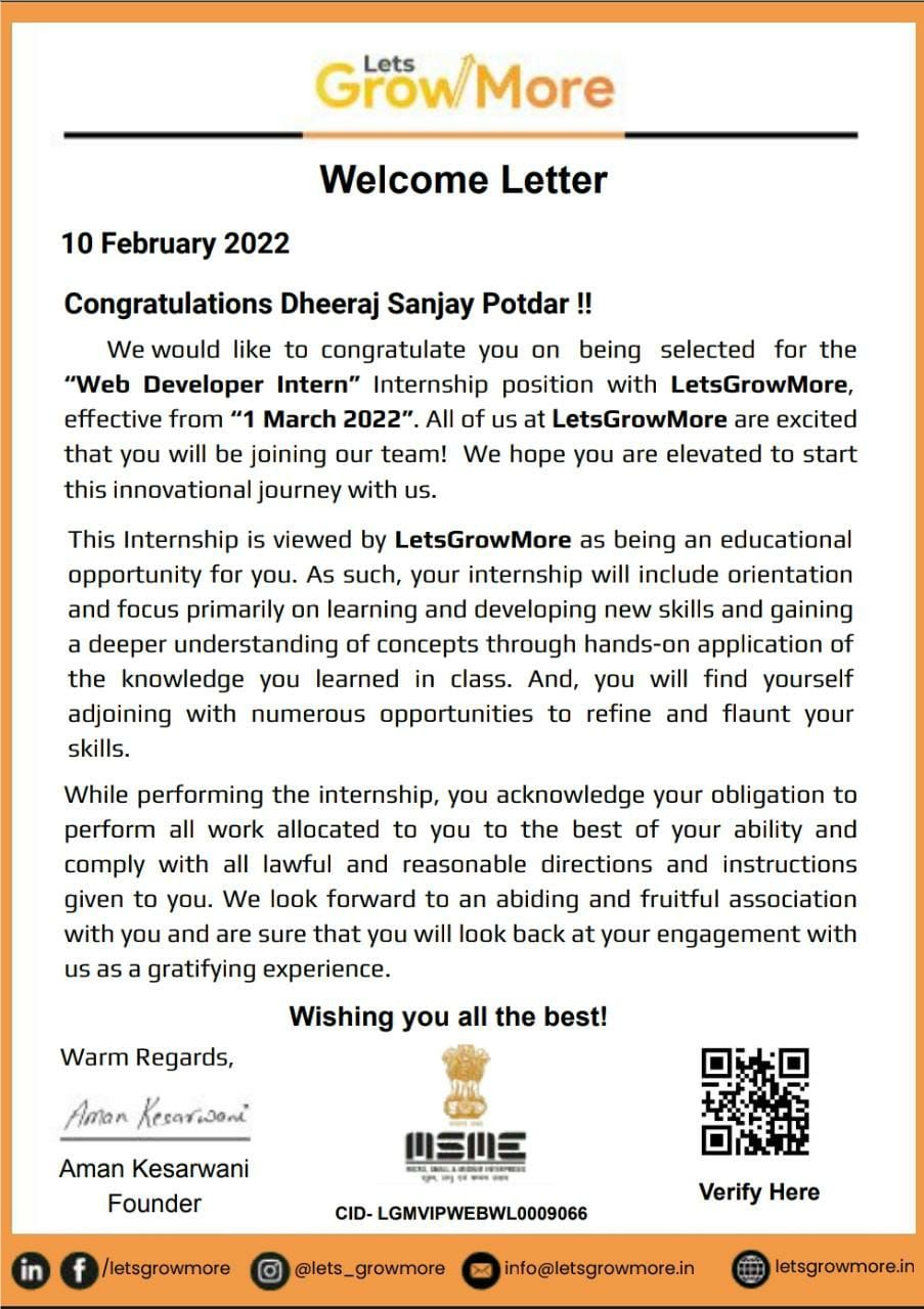 Dheeraj Potdar on LinkedIn: #connections #webd #evelopment #internship ... Dheeraj Potdar on LinkedIn: #connections #webd #evelopment #internship ...