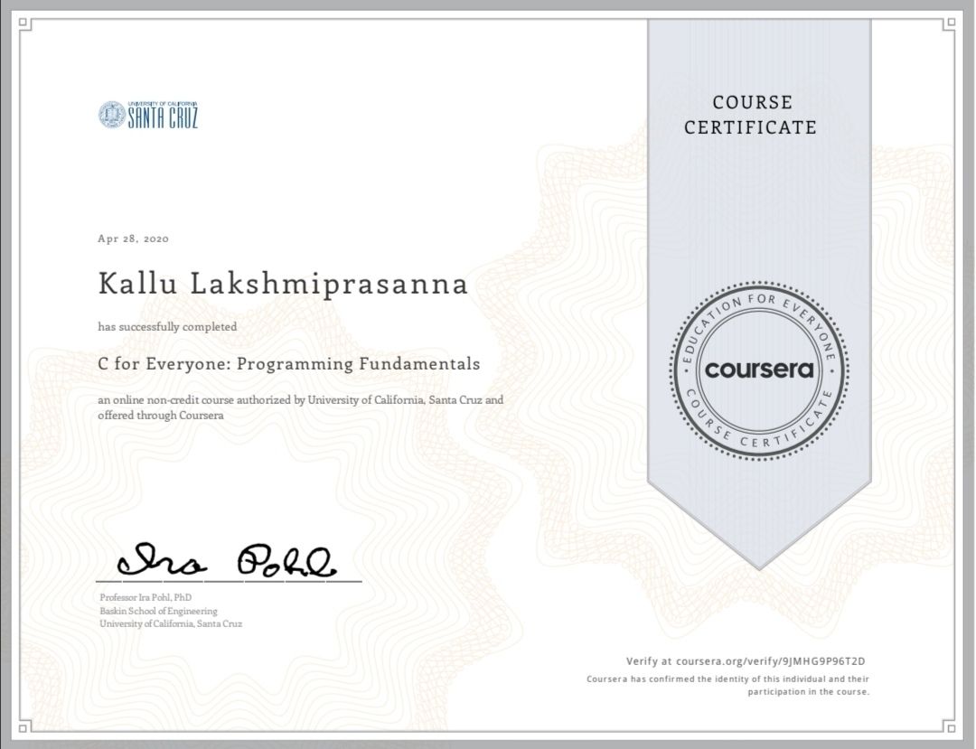 Lakshmi Prasanna on LinkedIn: #coursera #c #python #programming Lakshmi Prasanna on LinkedIn: #coursera #c #python #programming