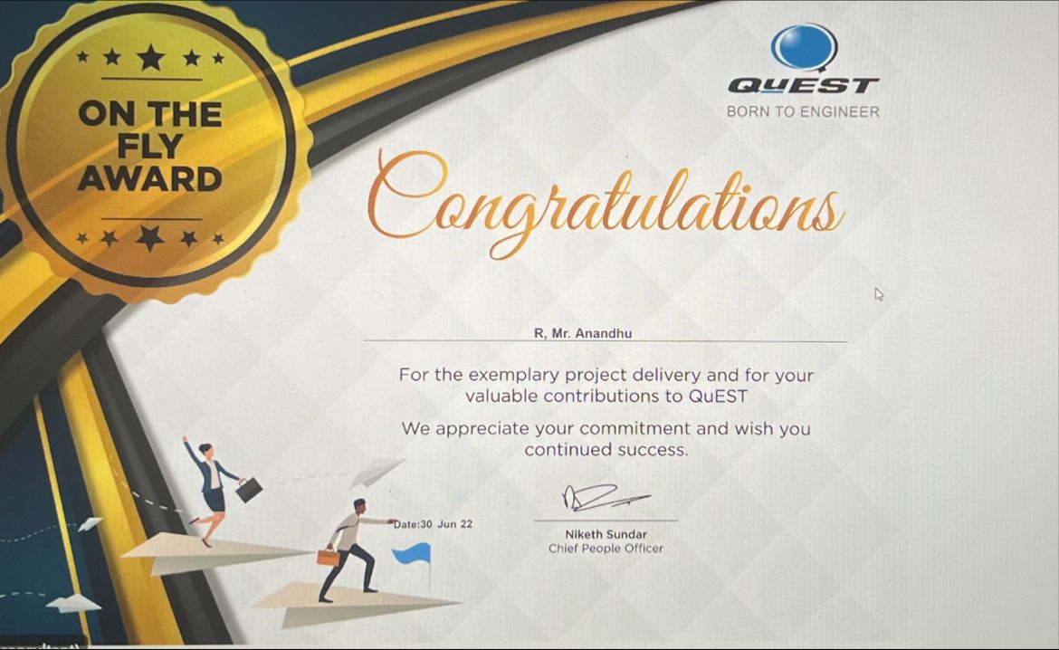 Anandhu R on LinkedIn: #onthefly #questglobal #awardsforexcellence Anandhu R on LinkedIn: #onthefly #questglobal #awardsforexcellence