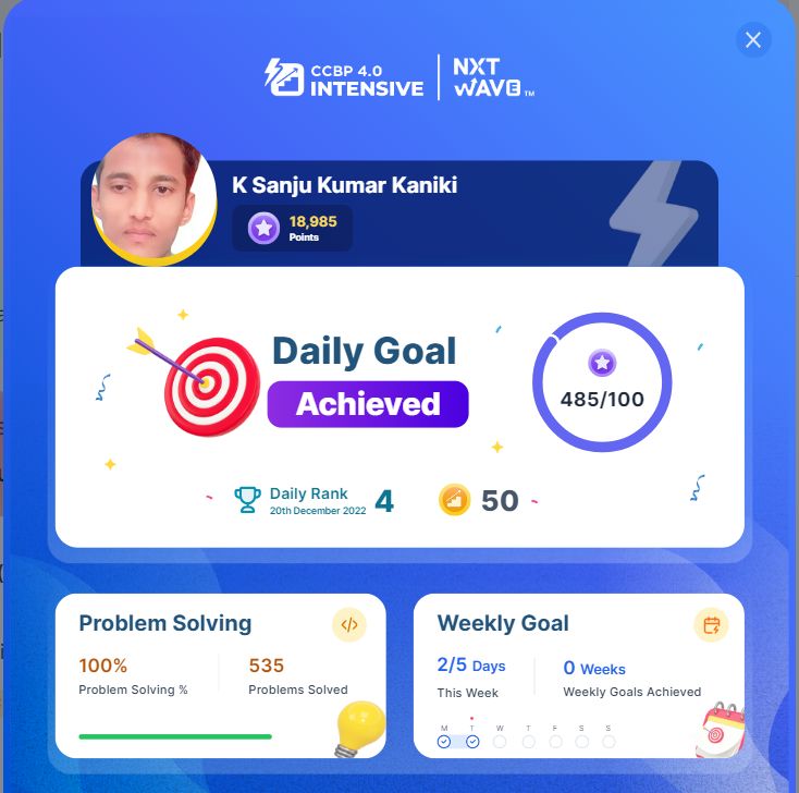 Sanju Kumar kaniki on LinkedIn: #day50 #nxtwave #50daysofcodechallenge Sanju Kumar kaniki on LinkedIn: #day50 #nxtwave #50daysofcodechallenge